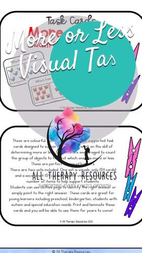 More or Less Math Skill Task Cards - Autism Speech ESL SPED | TpT