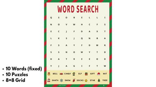 Christmas Word Search – Easy Family Edition | 10 Puzzles + Answer Keys