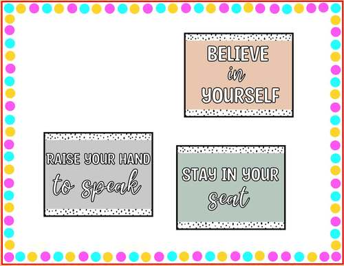 Printable Boho Neutral Spotty Classroom Rules, Editable Classroom Rules