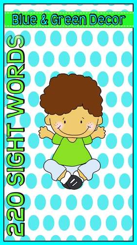 SIGHT WORDS PK - 3 WORD WALL CARDS Blue Green Theme Editable by Barbara ...