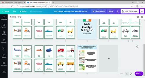 Irish Gaeilge transportation flashcards by Language Forum | TPT