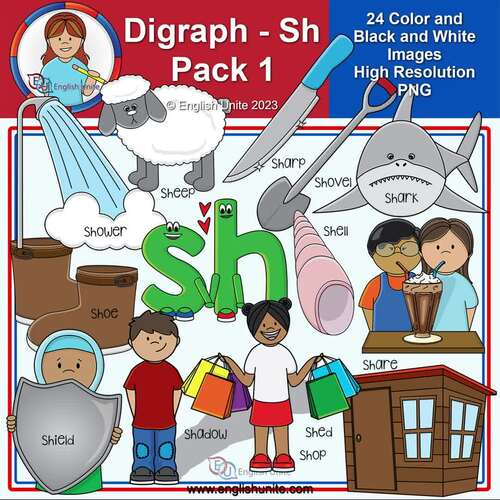 Digraph Sh Sounds Clip Art Bundle (Sh Pack 1, 2 & 3) – 72 PNG Images