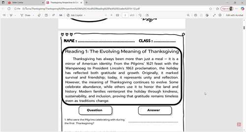 Thanksgiving Perspectives & Critical Reading Pack Reading Compreh ...