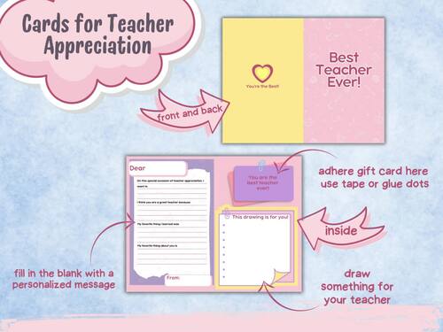 Teacher Appreciation Week and End of Year Cards with Writing Prompts