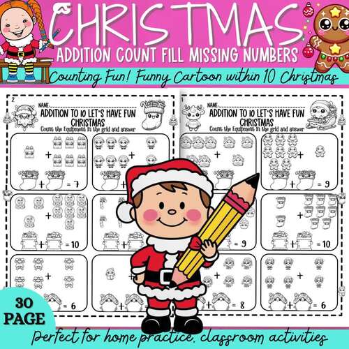 Christmas Addition Count and Fill Missing Numbers, Holiday Math ...