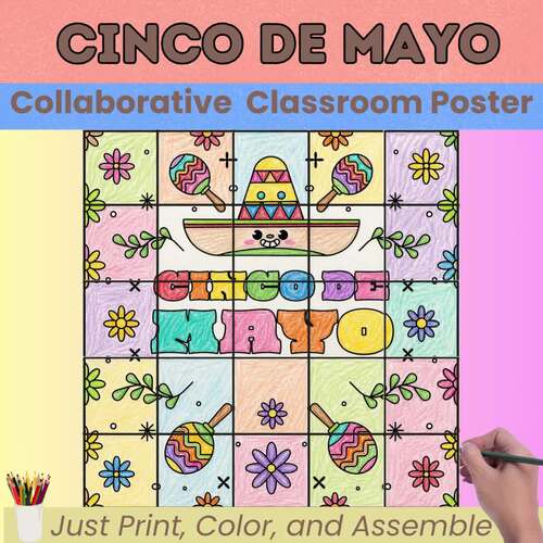 Cinco de Mayo Collaborative Poster Coloring Activity & Bulletin Board