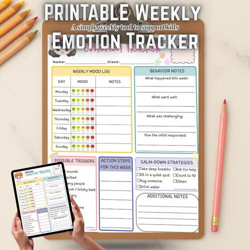 Kids Weekly Emotion Tracker | Mood & Behavior Log for Parents & Teachers