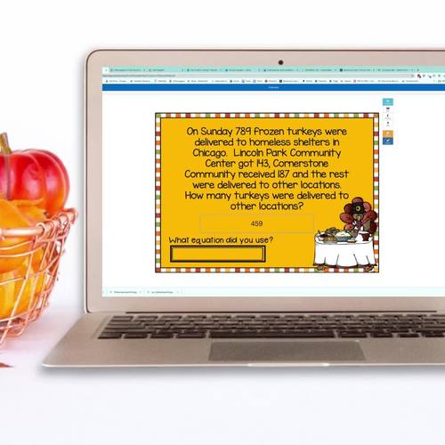 Thanksgiving Word Problems 3rd & 4th Grade Task Cards + Boom Cards