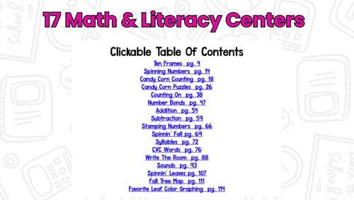 Frolicking Into Fall Math and Literacy Centers by Kindergarten Smorgasboard