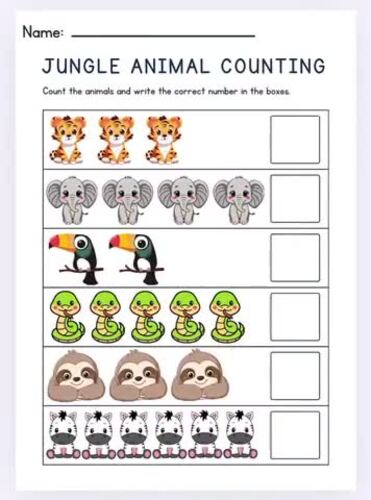 Jungle Animal Counting Worksheets 1-10 Counting Practice (Color + Black ...