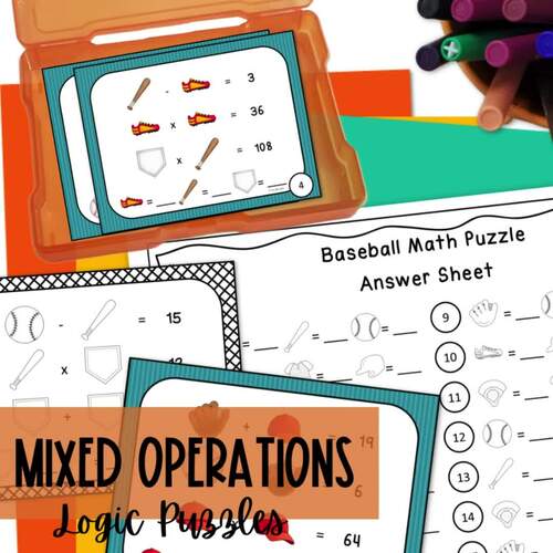 Baseball Math Logic Puzzle Enrichment Activity Mixed Operations Task Cards