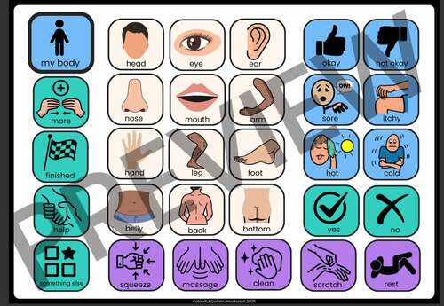 My Body, Autism Visuals, Self Advocacy, AAC, Communication Board, Core ...