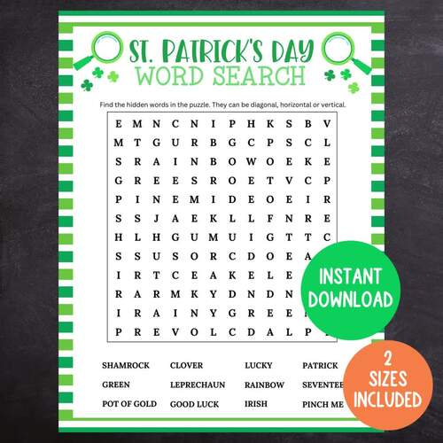 St. Patrick's Day Word Search Game, Printable Classroom St. Patrick's ...