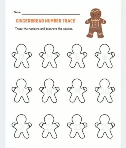 Gingerbread Man Math Trace Roll & Cover Worksheets Winter Card Game Centers
