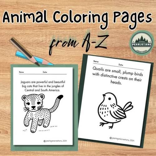 Animals A-Z Coloring Pages with Facts by Pearlie Janes Creations
