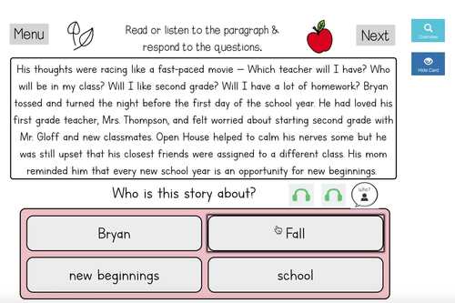 Fall Short Stories Boom Cards™ Set 1 | Fall Comprehension | Fall WH ...