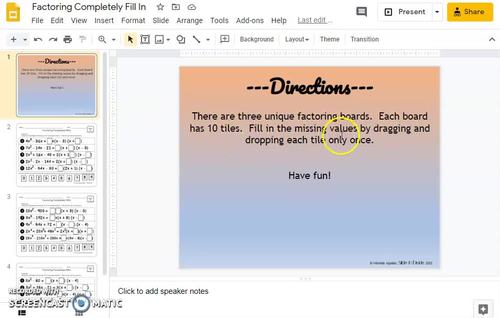 Factoring Completely Review Activity, Print and Digital Google Slides™