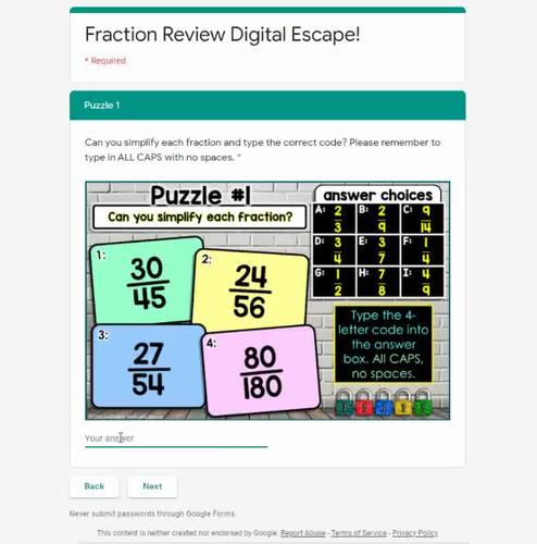 Fraction Review Digital Math Escape Room Activity | TPT