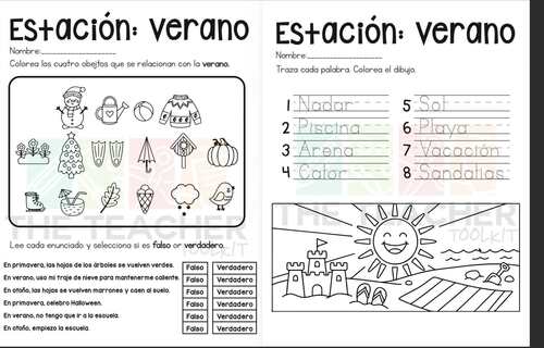 Verano: Colorear, Vocabulario y Seguimiento de Instrucciones | TPT
