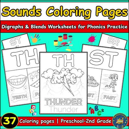 Start & Ending Sounds Coloring Pages-Worksheets | Digraphs & Blends ...