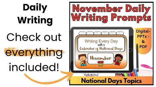 November Daily Writing Prompts Journal Daily Quick Write PPT PDF Google