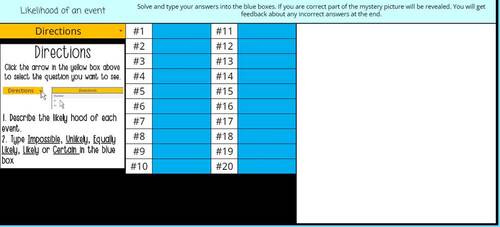 Likelihood of an Event 7th Grade Probability Pixel Art Digital Activity