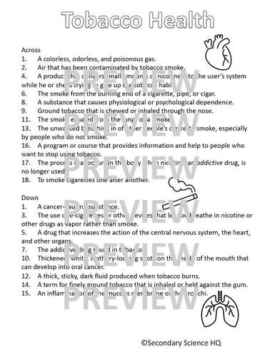 Tobacco Vocabulary Puzzle | High School Health by Secondary Science HQ