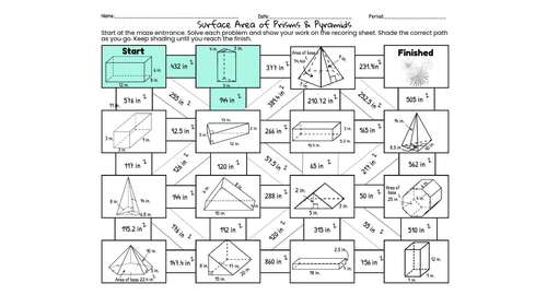 Surface Area and Volume Maze | Prisms and Pyramids by Math Escape Artist