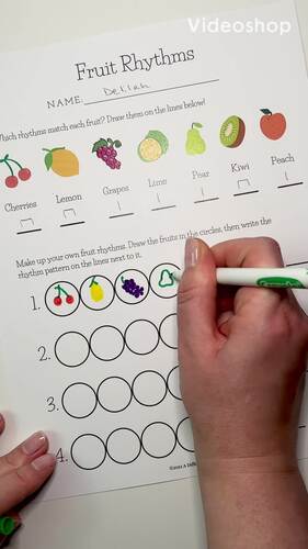 Fruit Rhythm Worksheet - Elementary Music Quarter/Eighth Note Practice ...