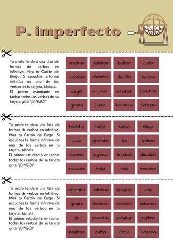 BINGO: PRETÉRITO IMPERFECTO by Pasajero Spanish | TPT