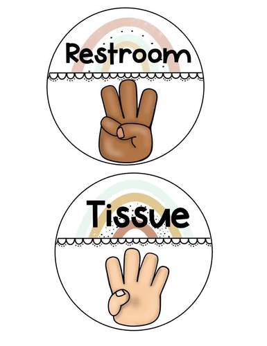 Boho Rainbow Classroom Hand Signals English Spanish by CreateLoveandTeach