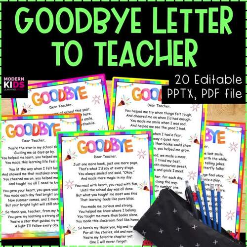 20 Editable End of Year Goodbye Letter to Teacher by ModernKids ...