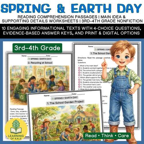 Spring & Earth Day Reading Comprehension Passages Main Idea ...