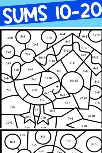 WINTER - COLOR-BY-CODE ADDITION SUMS 10 TO 20 - COLOR BY NUMBER | TpT