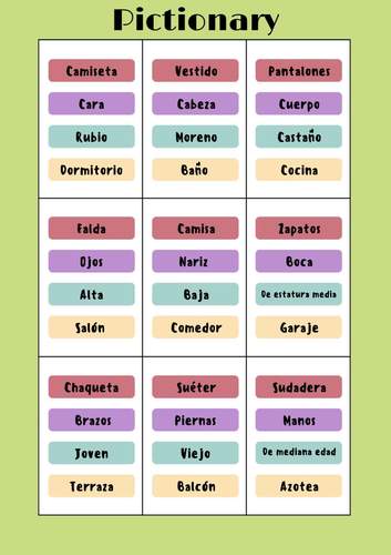 PICTIONARY GAME IN SPANISH. VOCABULARY A2 by Pasajero Spanish | TPT