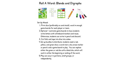 Roll a Word: Closed Syllable Word Building Game with Blends and Digraphs