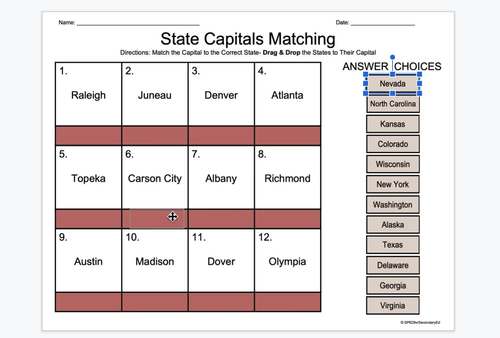 50 States and Capitals Matching Activities by SPED for Secondary Ed