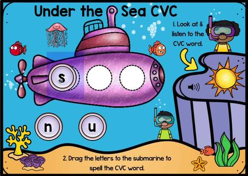 CVC Words Boom Cards Ocean Summer Theme Digital Distance Learning