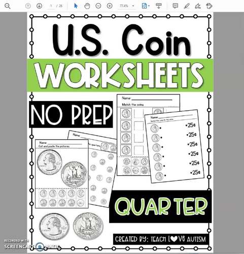 Quarter Worksheets by Teach Love Autism | Teachers Pay Teachers