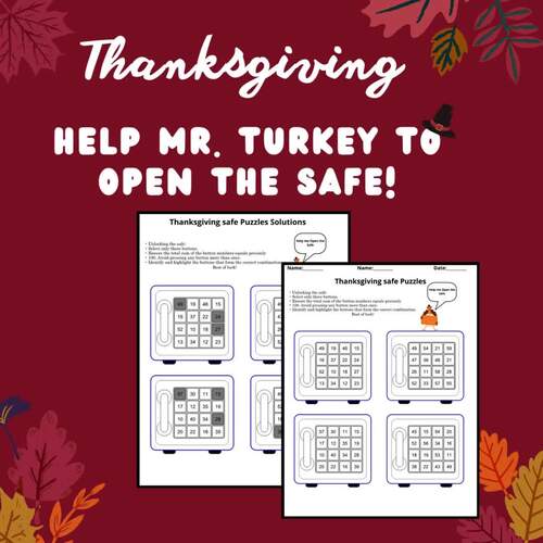 Thanksgiving Fun Mental Math Brain Teasers Puzzles Help Mr Turkey Open ...