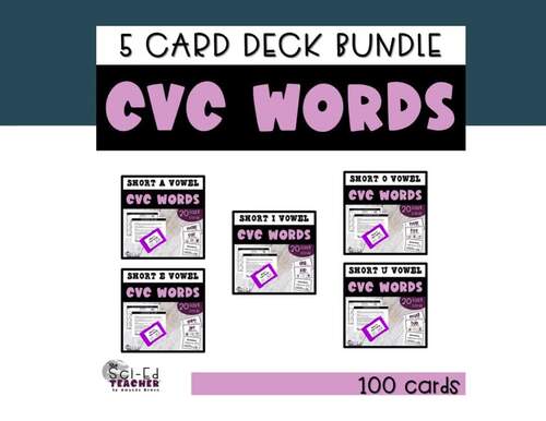 ELA Kindergarten CVC Word List Printable Task Cards Bundle | TPT
