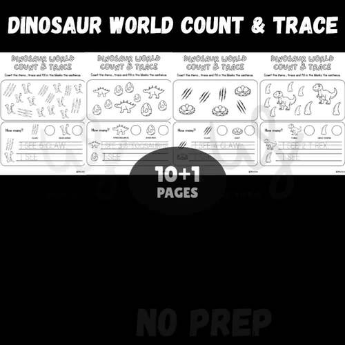 Dinosaur Count and Trace Worksheets - No Prep Math & Handwriting Practice
