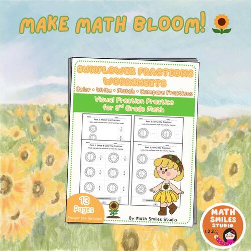 Sunflower Fractions Worksheets | Identify, Match & Compare Fractions ...
