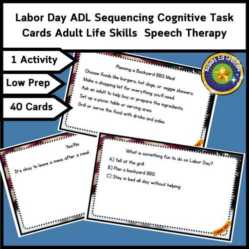 Labor Day ADL Sequencing Cognitive Task Cards Adult Life Skills Speech ...