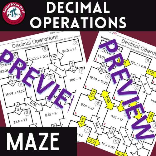 Decimal Operations Maze by Always Room For Pi | TPT