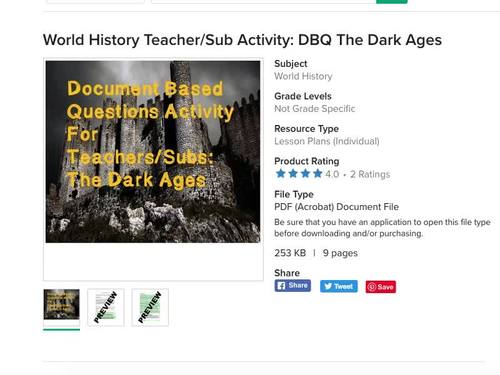 World History Teacher/Sub Activity: DBQ The Dark Ages by Social Studies ...
