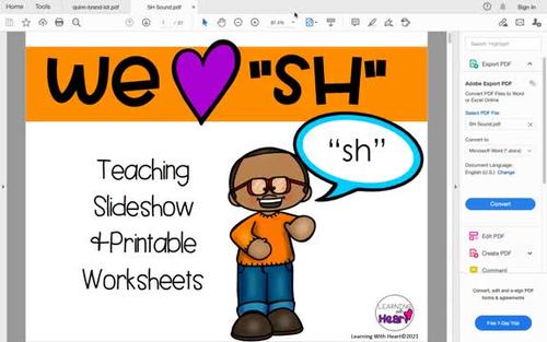 "We Love SH" Phonics Practice Slideshow and Printables (SH Digraph)