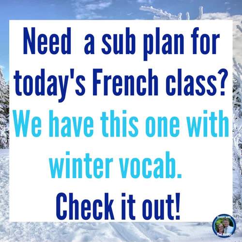 French Class Sub Lesson Plans with Winter Vocabulary All Levels l'hiver