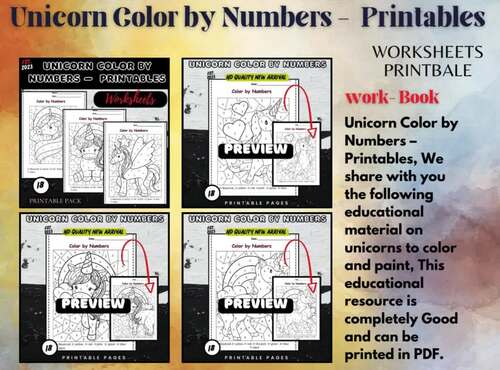Unicorn Color by Numbers – Printables by English For Kids ABC | TPT
