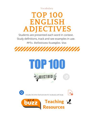 Top 100 Adjectives Of English. Vocabulary. PPTx. Writing. Flashcards ...